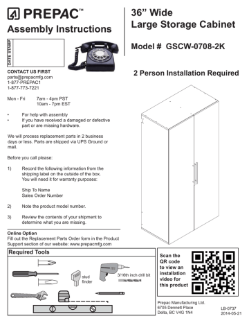 Prepac GSCW-0708-2K Assembly Instructions | Manualzz