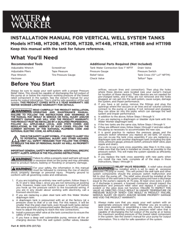 Water Worker HT20B, HT30B, HT20HB, HT6HB, HT14B, HT44B, HT14HB, HT62B ...