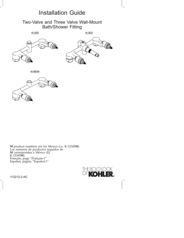 Kohler Bath Shower Fitting K 302 K 303 K 6934 Installation Guide