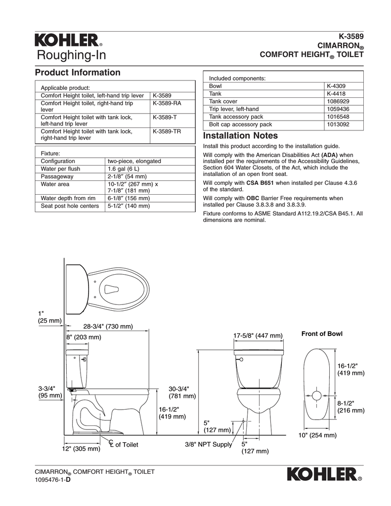 Kohler K-4418-HW1, K-4418-T-0 Installation guide | Manualzz