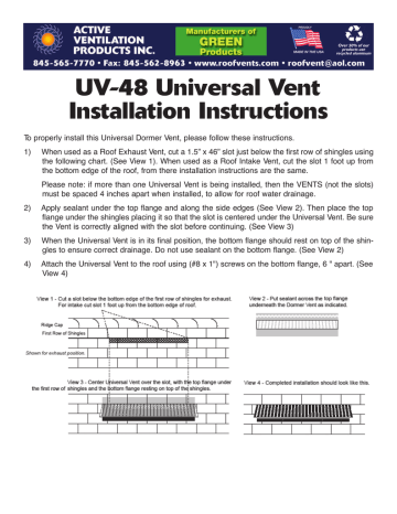 Universal Vent UV-48 Installation Instructions | Manualzz