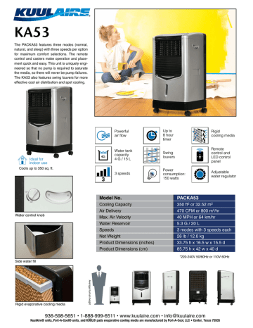 KuulAire PACKA 53 Evaporative Cooler Product Details | Manualzz