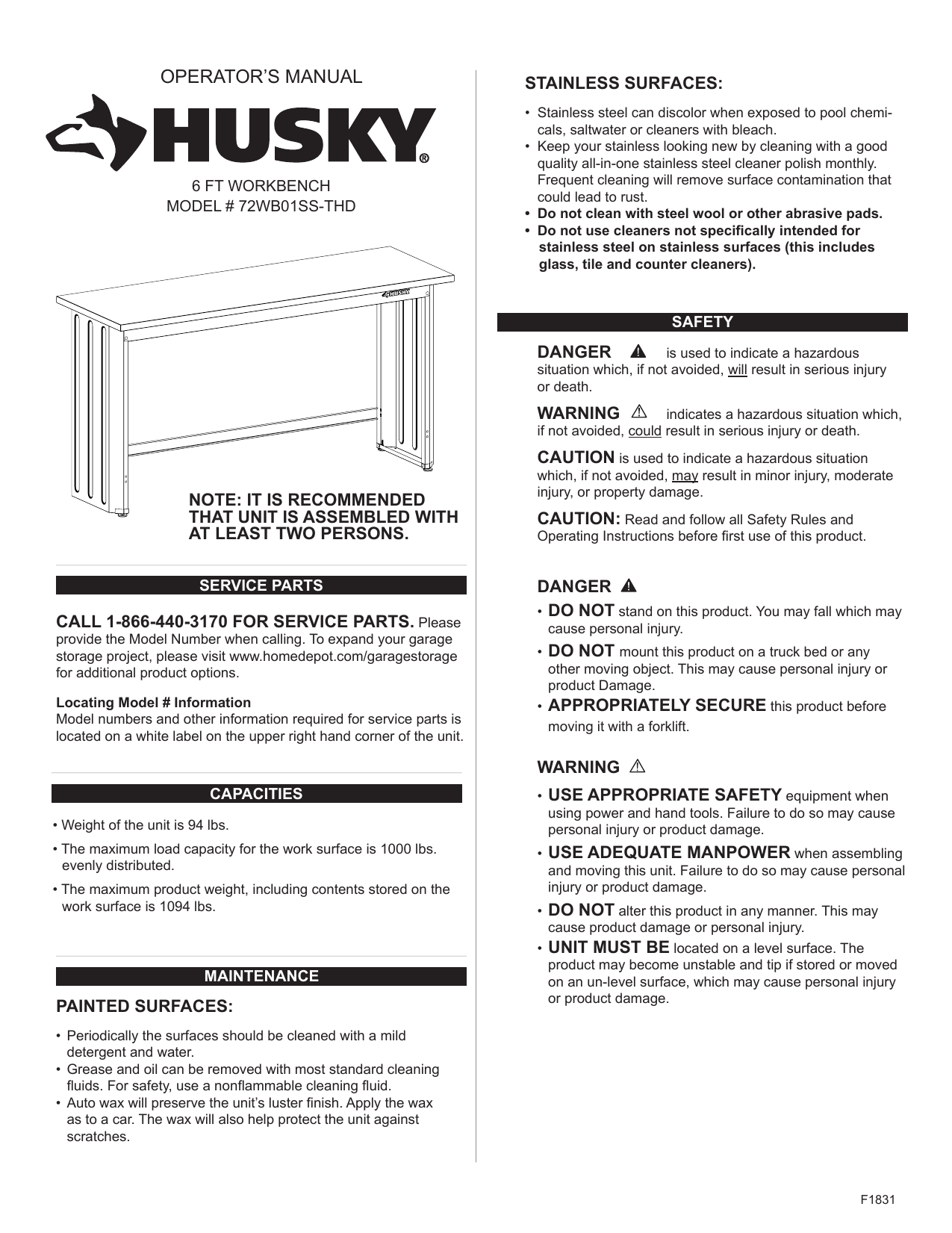 Husky 72WB01SS-THD Installation guide | Manualzz