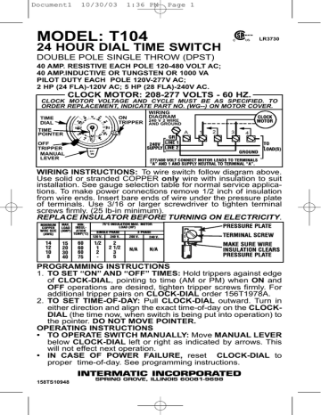 Intermatic T104 Time Switch Instruction Manual | Manualzz