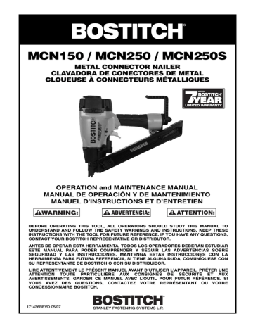 Bostitch MCN150 Instructions / Assembly | Manualzz