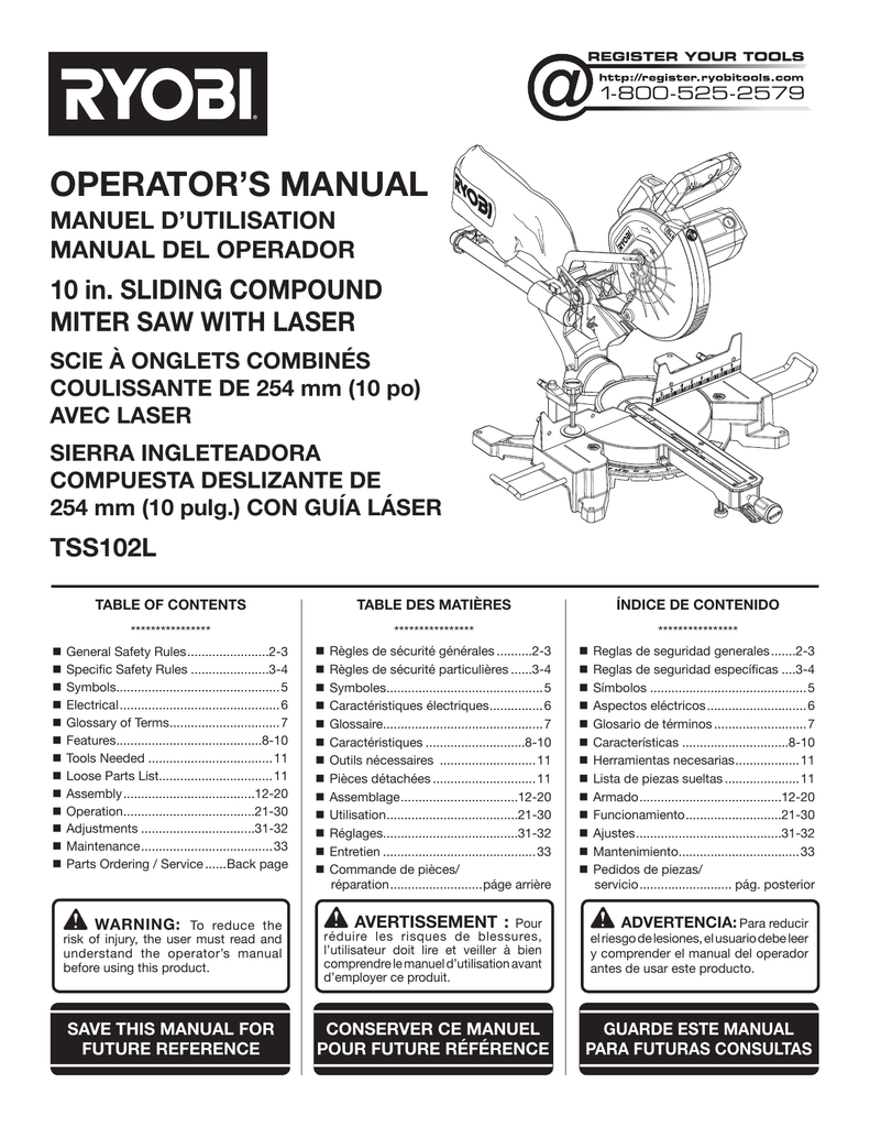 Ryobi TSS102L Use and Care Manual | Manualzz