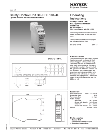 Mayser SG-EFS 104/4L Safety Control Unit User guide | Manualzz