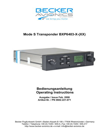 Transponder Becker BXP6403 | Manualzz