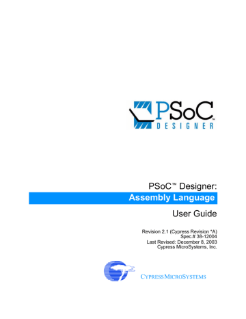 PSoC Designer Assembly Language User Guide | Manualzz