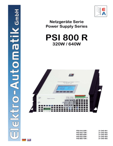 Elektro-Automatik PSI 865-10R Operating Manual | Manualzz
