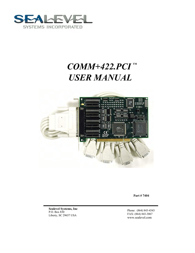 SeaLevel COMM+4.PCI PCI 4-Port RS-232, RS-422, RS-485 Serial Interface User manual | Manualzz