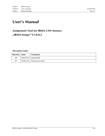 IRMA CAN Sensors Assignment Tool IRMA-Assign User's Manual | Manualzz
