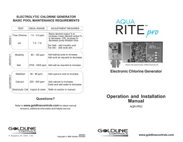 Chlorine Generator Aqua Rite Pro AQR-PRO Manual | Manualzz