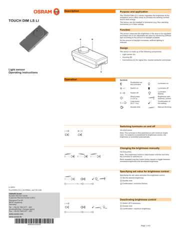 OSRAM TOUCH DIM LS LI Light sensor Operating instructions | Manualzz