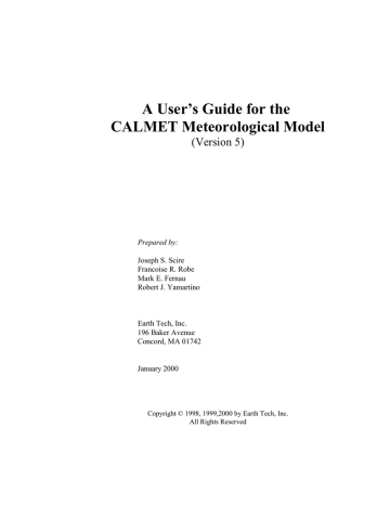 CALMET Meteorological Model Version 5 User's Guide | Manualzz