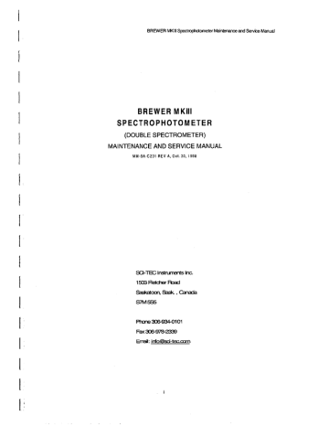 BREWER MKIII DOUBLE SPECTROMETER Maintenance and Service Manual | Manualzz