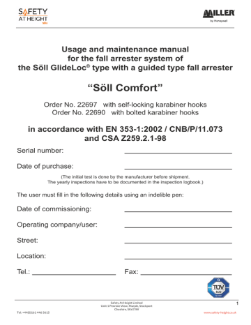 Söll GlideLoc Comfort User Manual - Miller by Honeywell | Manualzz