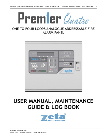 Zeta Premier Quatro Fire Alarm Panel User Manual | Manualzz