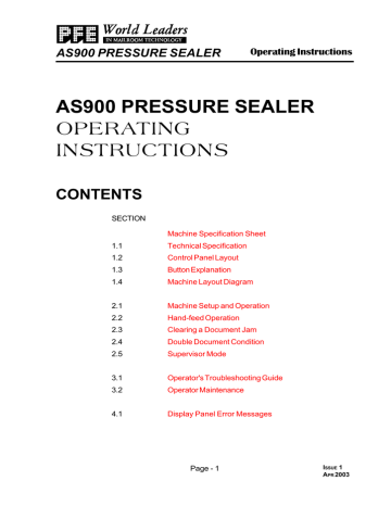 PFE AS900 Pressure Sealer Operating Instructions | Manualzz