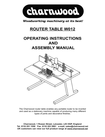 Charnwood Router Table W012 Assembly Manual | Manualzz
