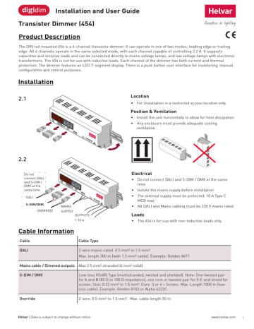 Helvar 454 Transister Dimmer Installation and User Guide | Manualzz