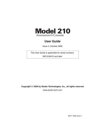 Studio Technologies 200 210 Announcer's Console User Guide | Manualzz