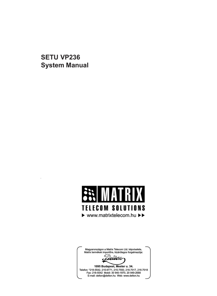 MATRIX SETU VP236 System Manual | Manualzz