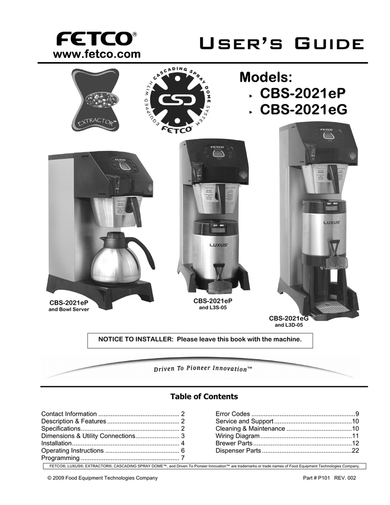 Fetco Extractor CBS-2021eG User manual | Manualzz