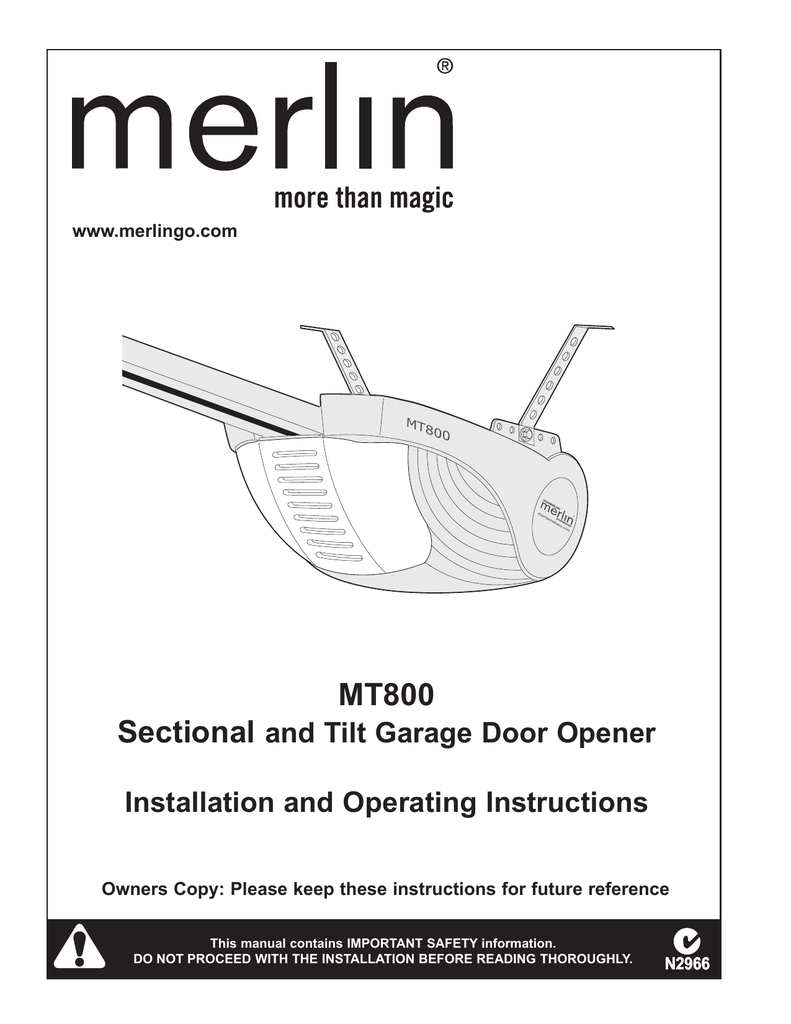 Merlin MT800 Installation And Operating Instructions Manual | Manualzz