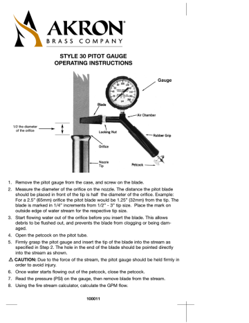 Akron Brass Style 30 Pitot Gauge Operating Instructions | Manualzz