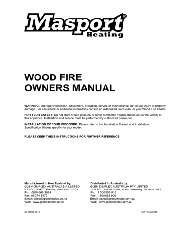 Masport WOOD FIRE Owner's Manual | Manualzz