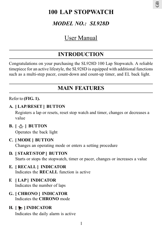 Eagle Stopwatch User Manual