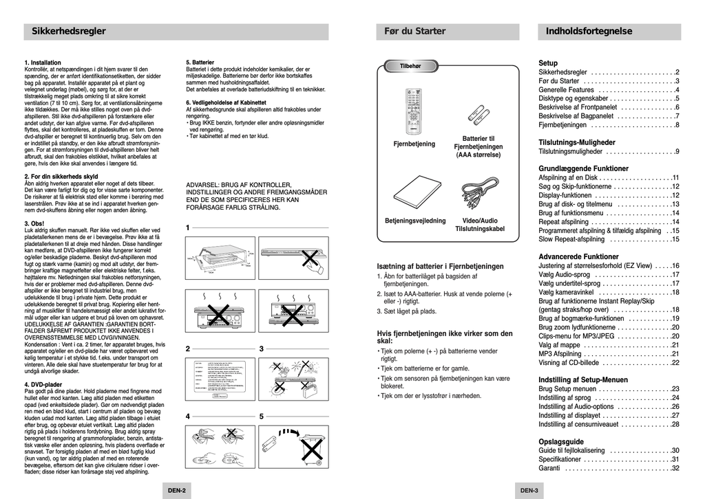 Samsung DVD-P142 Betjeningsvejledning | Manualzz