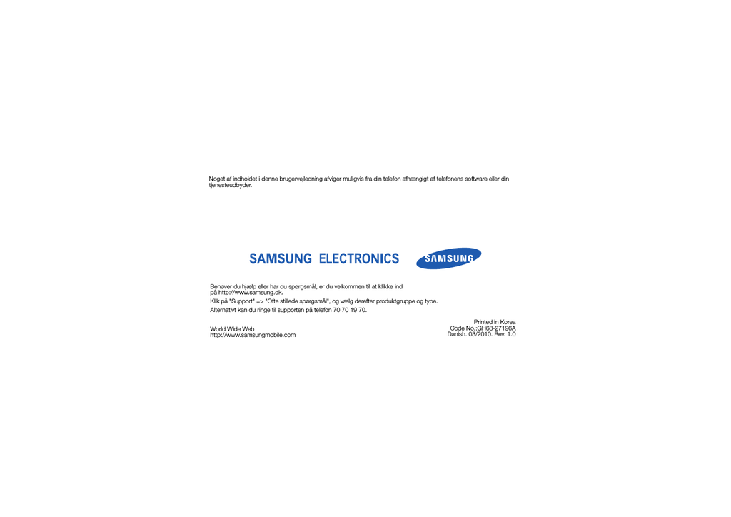 Samsung GT-S5350 Betjeningsvejledning | Manualzz