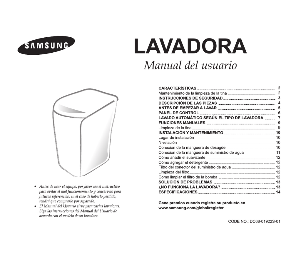 Samsung WA10Y1W Manual de usuario | Manualzz