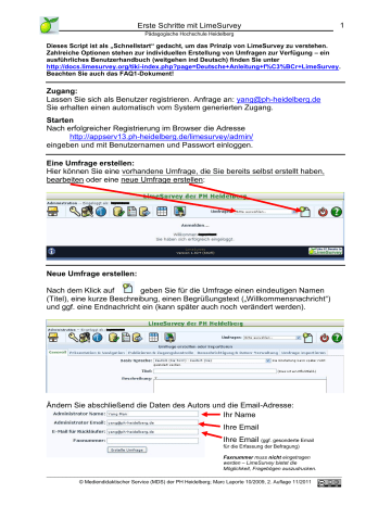 Erste Schritte mit LimeSurvey | Manualzz