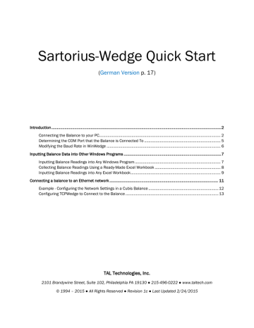 Sartorius-Wedge Quick Start Guide | Manualzz