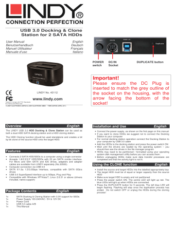 LINDY HDD docking & clone station 43112 User Manual | Manualzz