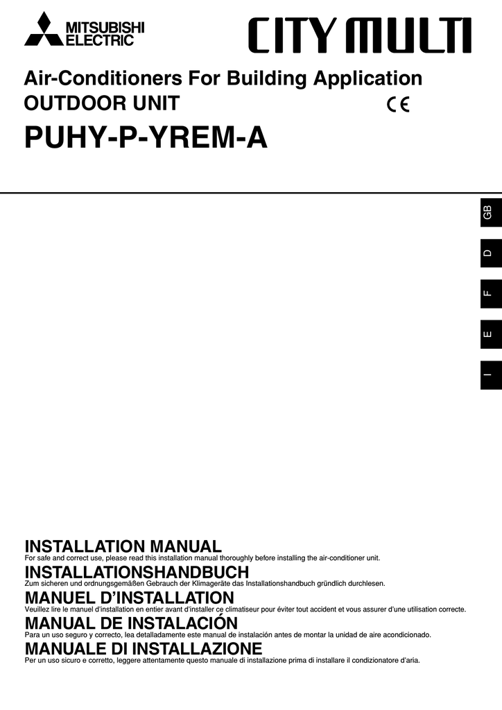 Mitsubishi Electric CITY MULTI PUHY-P200-YREM-A Installation manual ...