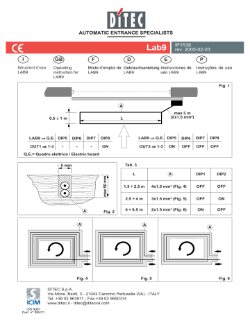 DITEC LAB9 Operating | Manualzz