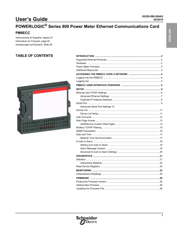 Power Meter Ethernet Communications Card Series 800 PM8ECC User's Guide ...
