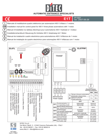 DITEC E1T Installation manual | Manualzz