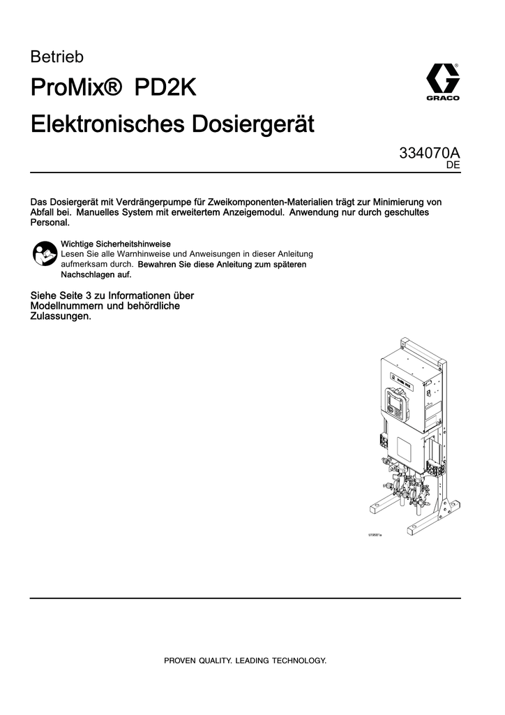 Graco 334070A, ProMix PD2K Electronic Proportioner Owner's Manual ...