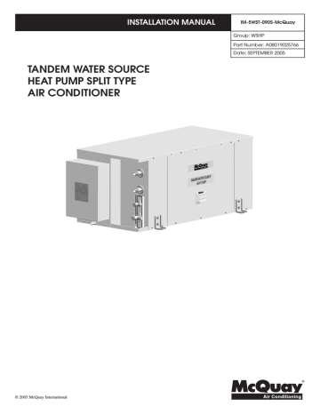 McQuay Water Source Heat Pump Installation Manual 5WST 40AR, 5WST 50AR ...