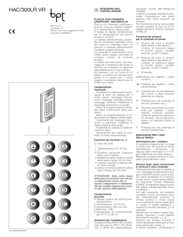 Bpt HAC/300LR Installation guide | Manualzz