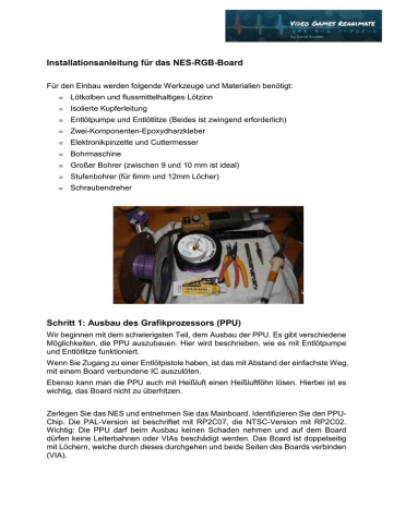 RGB-Board NES, PAL-NES, NTSC-NES - Installationsanleitung | Manualzz