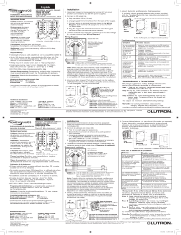 Lutron Electronics Homeworks QS seeTouch HQWIS-NB-NONE, HomeWorks QS seeTouch HQWIS-NBIR-NONE 安装 ...