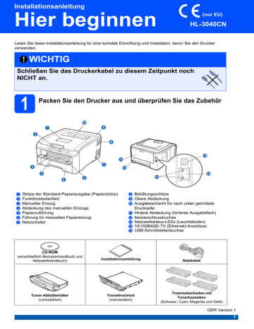 Brother HL-3040CN Color Printer Quick Setup Guide | Manualzz