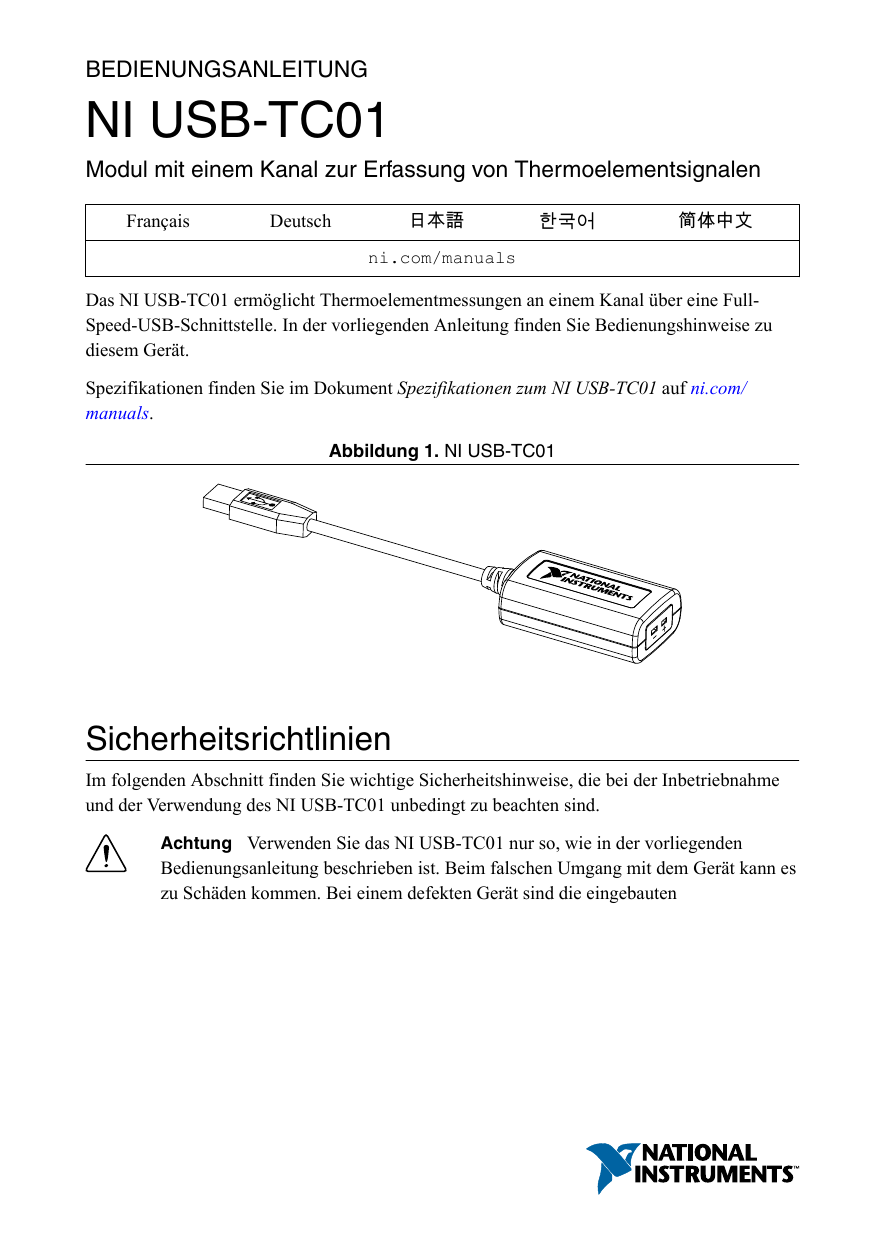 NI USB-TC01 Bedienungsanleitung | Manualzz