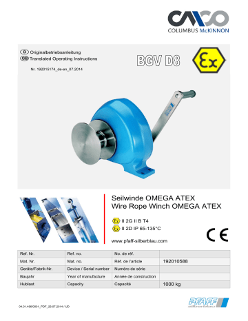 Wire Rope Winch OMEGA ATEX Operating Instructions | Manualzz